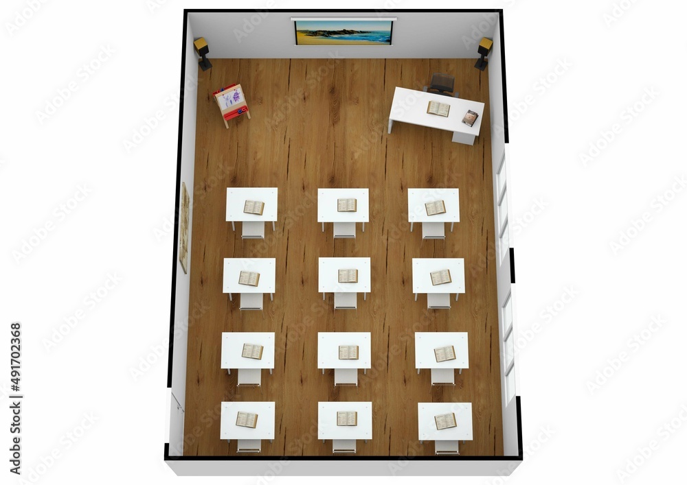 Isometric classroom interior realistic 3d. Class room plan ...