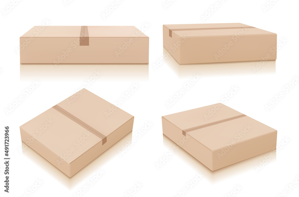 Cardboard box mockup set. Isolated on white background. Vector images ...