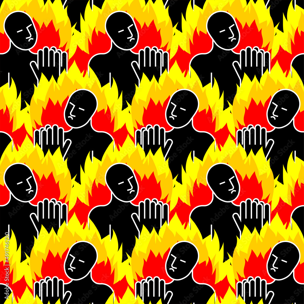 Sinner pattern seamless. Sinner in fire to repent texture. Man prays in ...