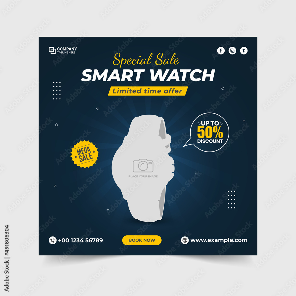 Vetor Smartwatch product post. Watch social media template. Smartwatch ...