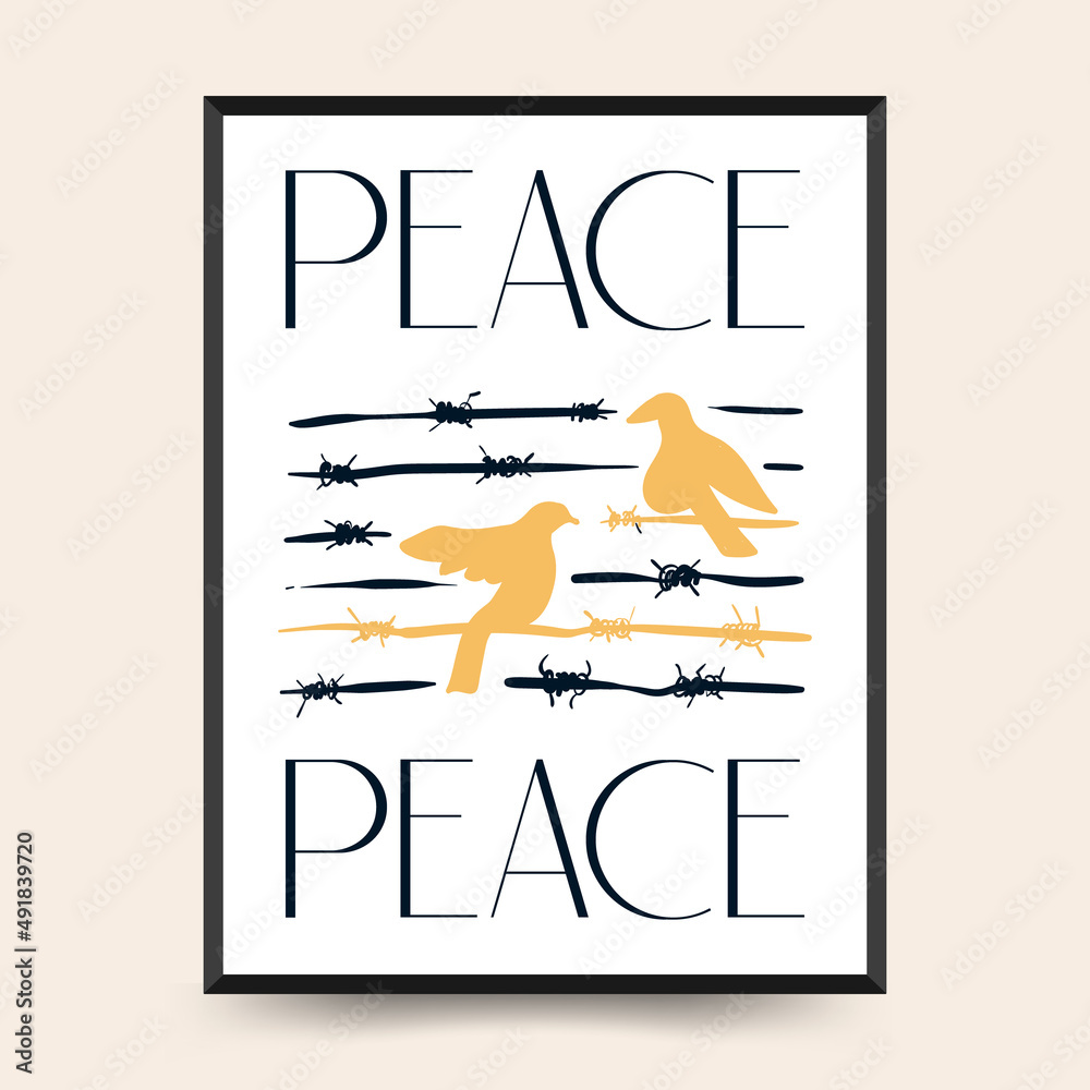 Peace Poster vector template. Editable card for print, interior. Yellow ...