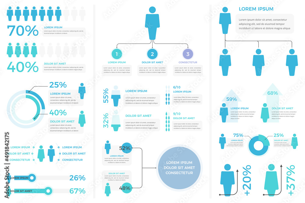 People infographics - diagrams, statistics, percents - set of templates ...