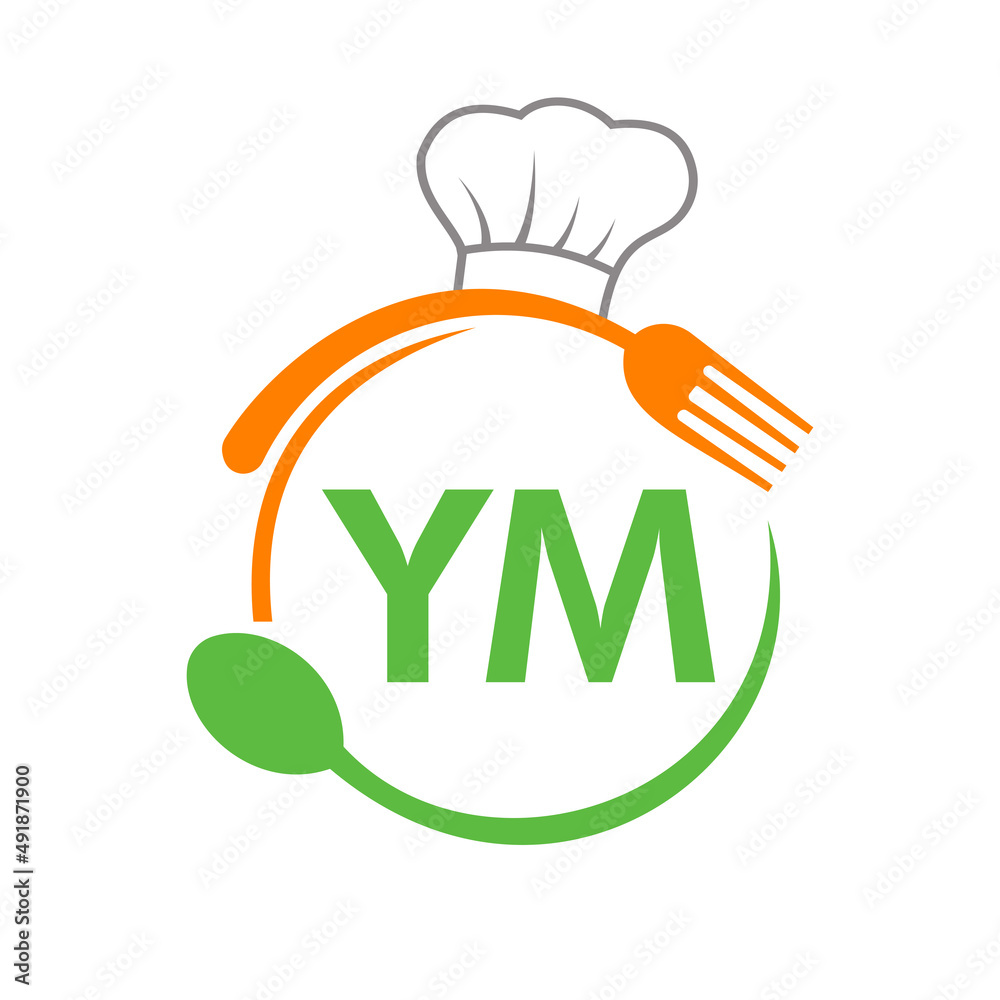 Letter YM Restaurant Logo with Chef Hat Spoon And Fork Template ...
