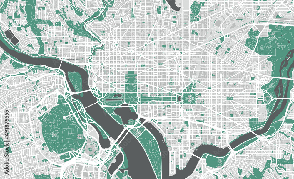 Detailed map of Washington DC, USA Stock Vector | Adobe Stock
