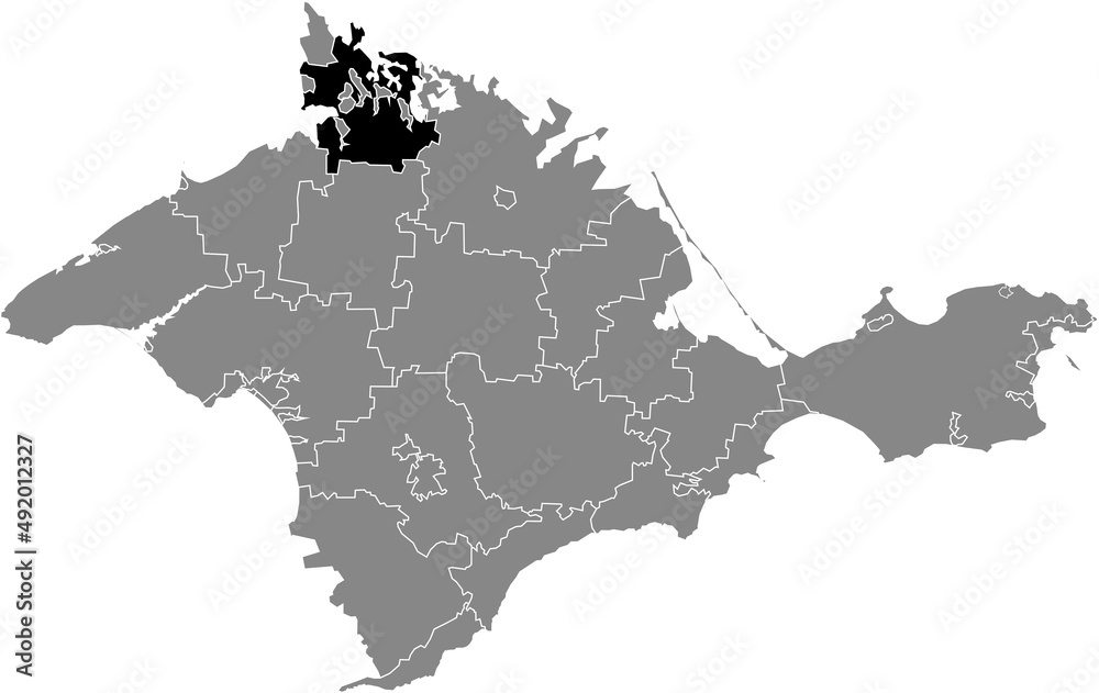 Black flat blank highlighted location map of the KRASNOPEREKOPSK RAION ...