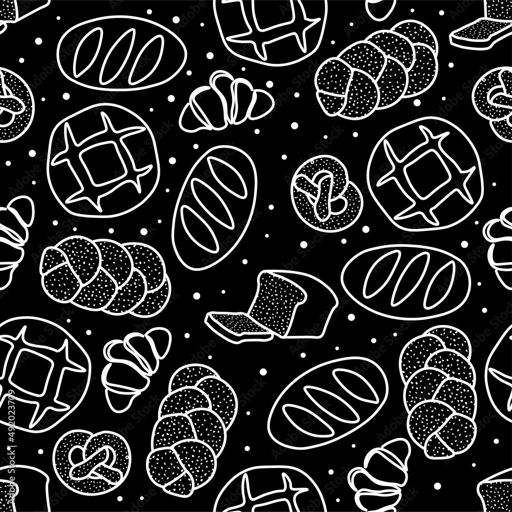 Trendy vector pattern for bakery or cafe.Illustrations of buns,bread ...