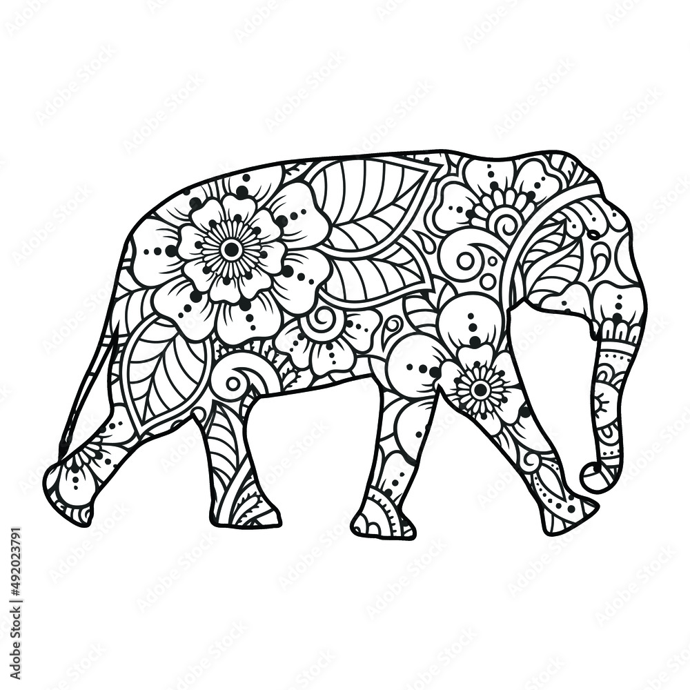 Elephant mandala coloring page for kids Stock Vector | Adobe Stock