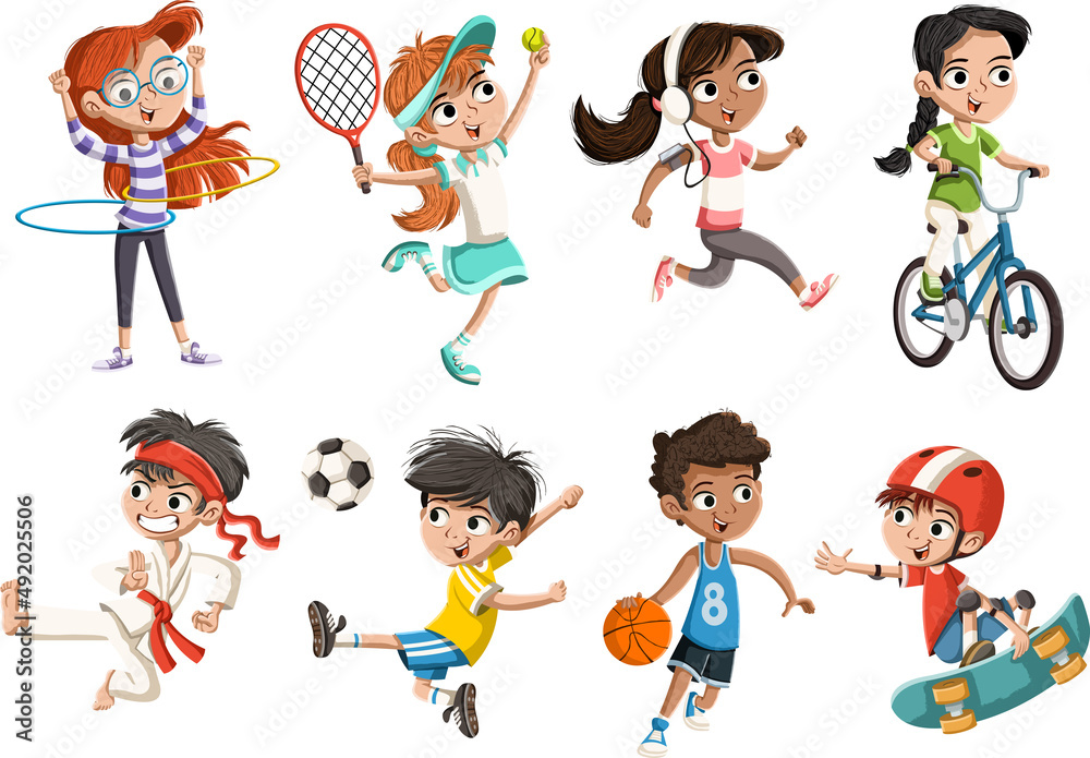 Cartoon kids playing various sports. Children playing. Stock Vector ...