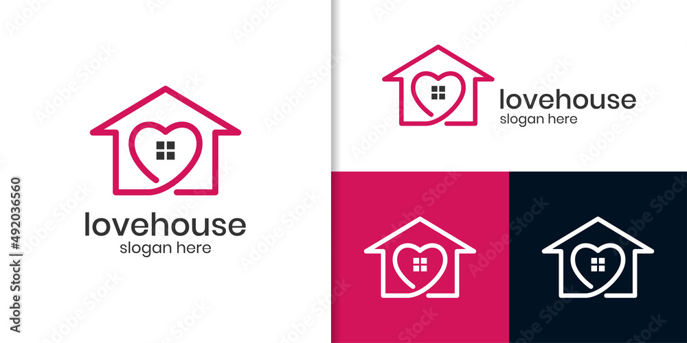 sweet home logo design, line house combined love vector icon symbol ...