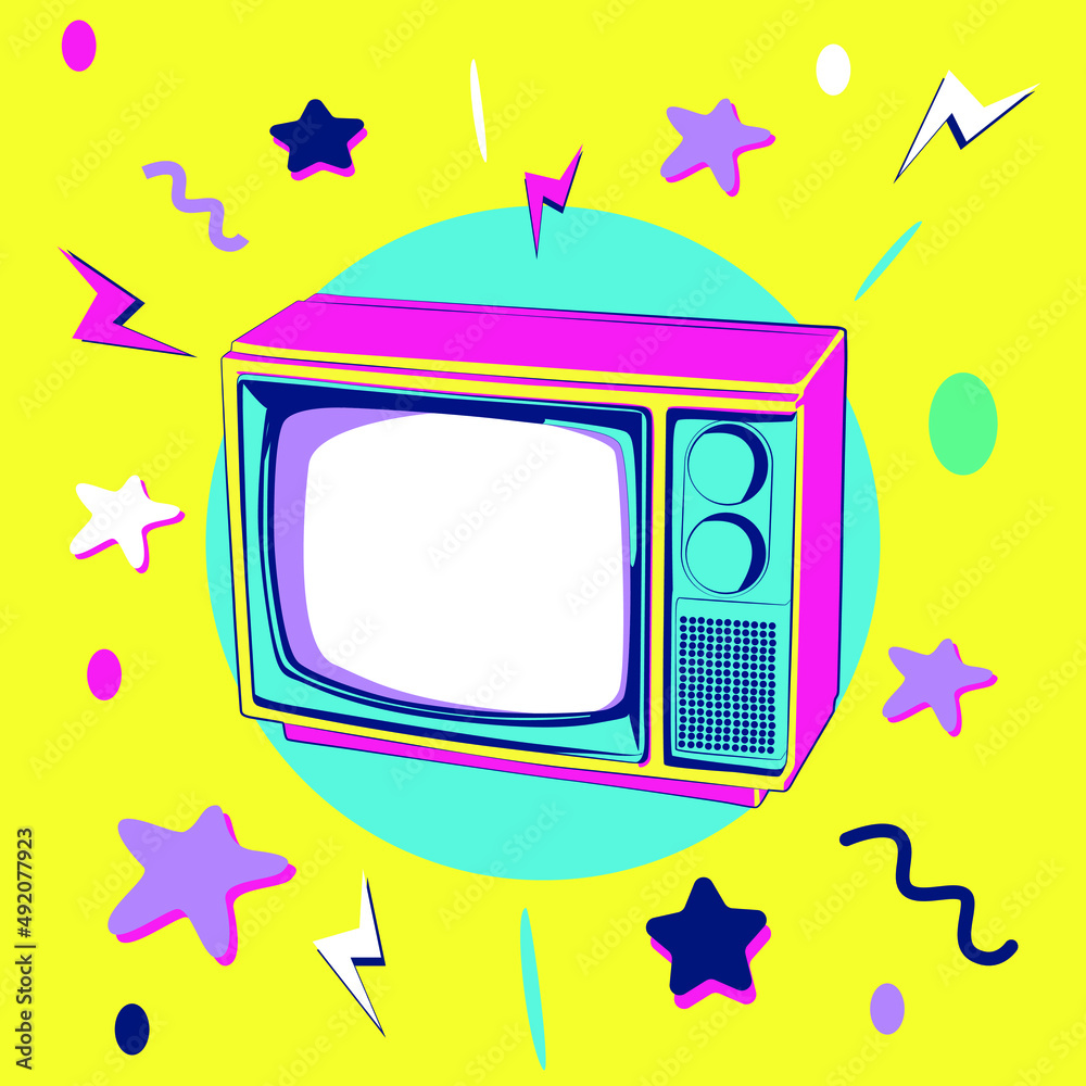 Vector de Stock 90s poster. Nineties flashback. Retro TV poster, 90s television with funky ...