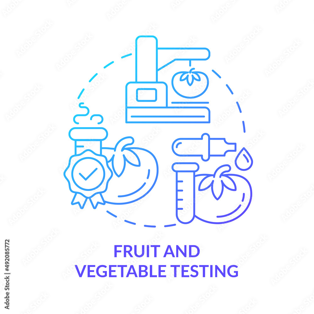 Fruit and vegetable testing blue gradient concept icon. Lab testing for ...