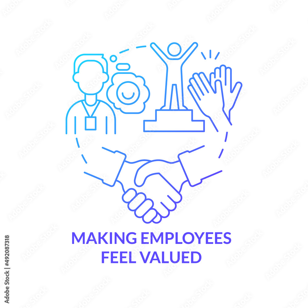 Making employees feel valued blue gradient concept icon. Worker ...