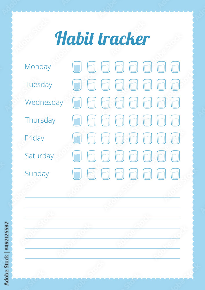 Habit tracker concept. Water tracker balance vector calendar. Printable ...