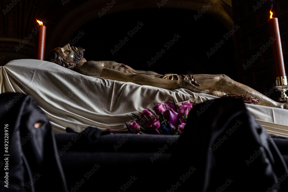 Photograph of jesus lying on his deathbed in a holy week procession in ...