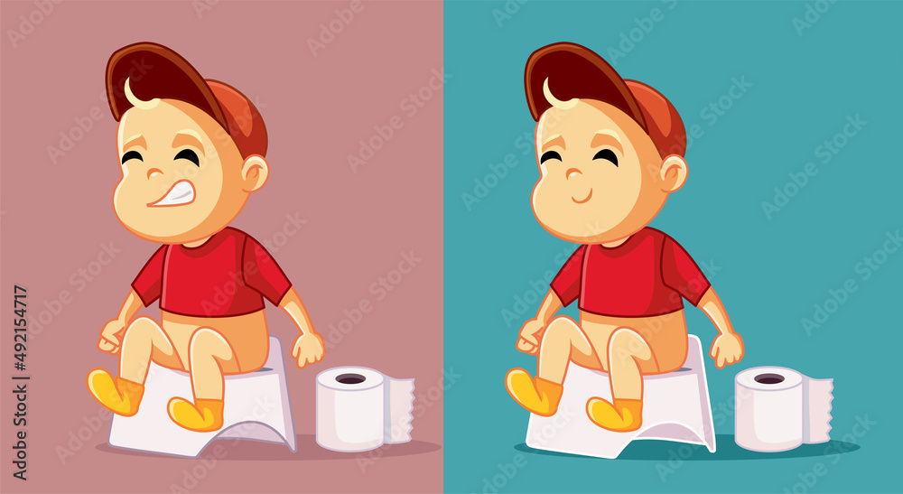 Baby Boy Before and After Treating Constipation Vector Cartoon Stock ...