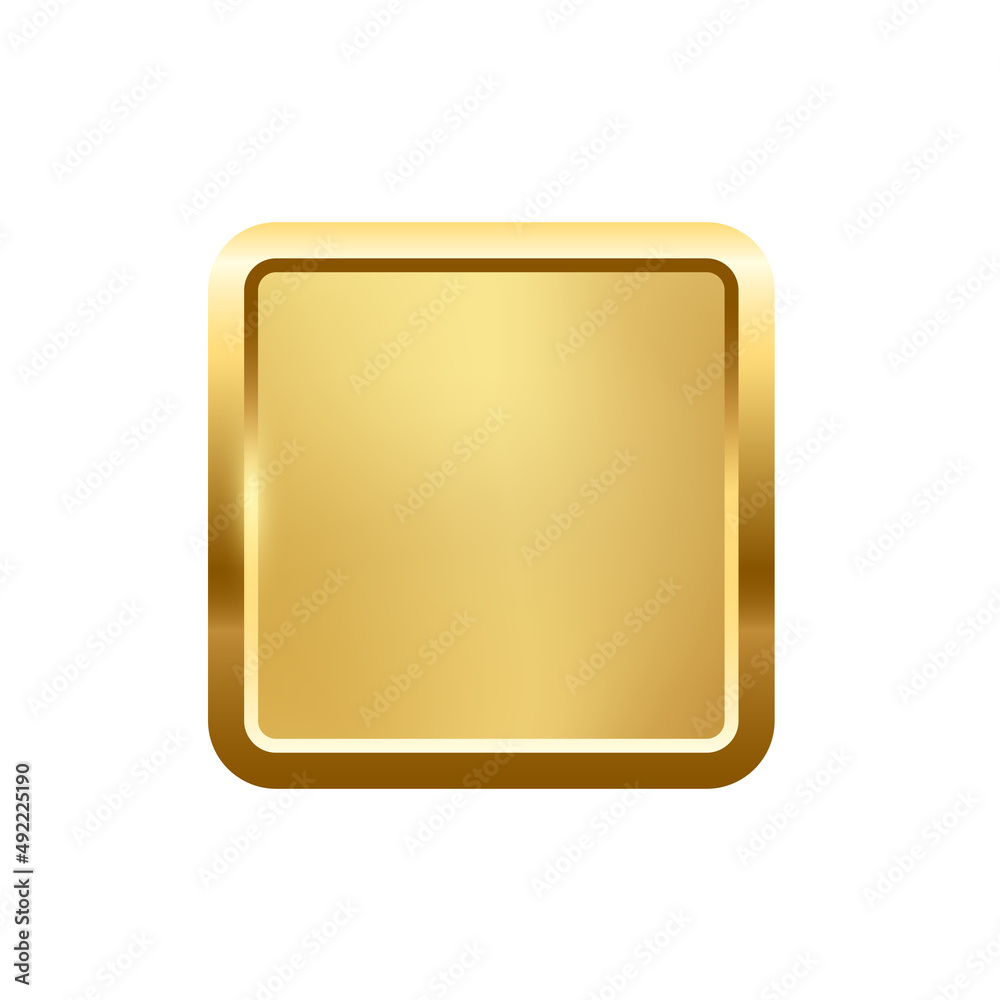 Gold square button with frame, 3d golden glossy elegant design for ...