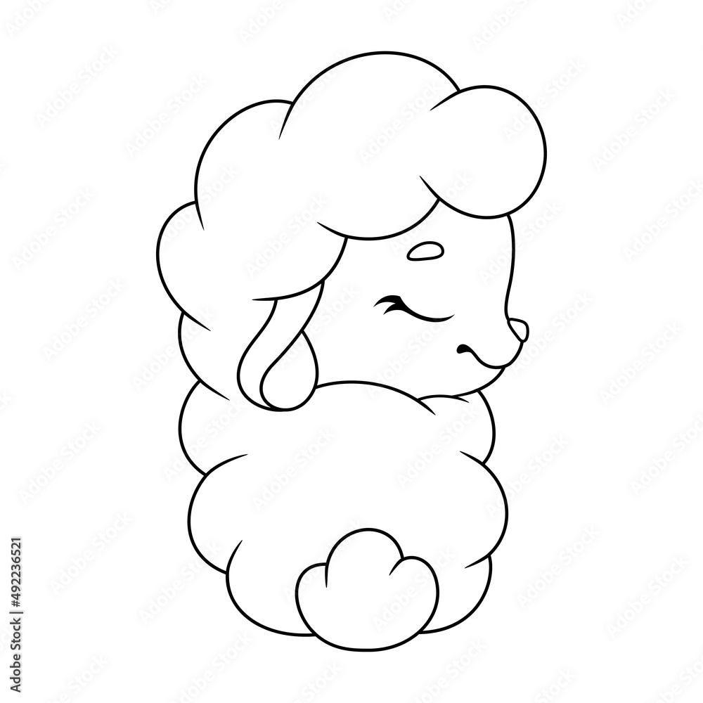 Little sheep coloring page. Black and white cartoon illustration Stock ...