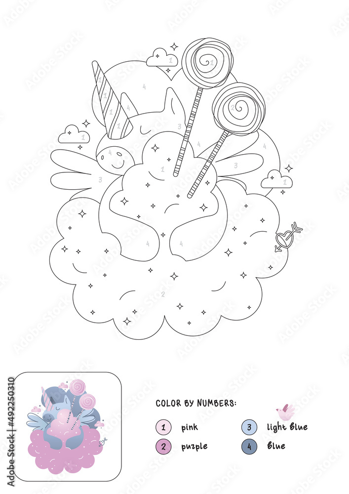 Cute coloring page for kids. Kind vector coloring by numbers with ...