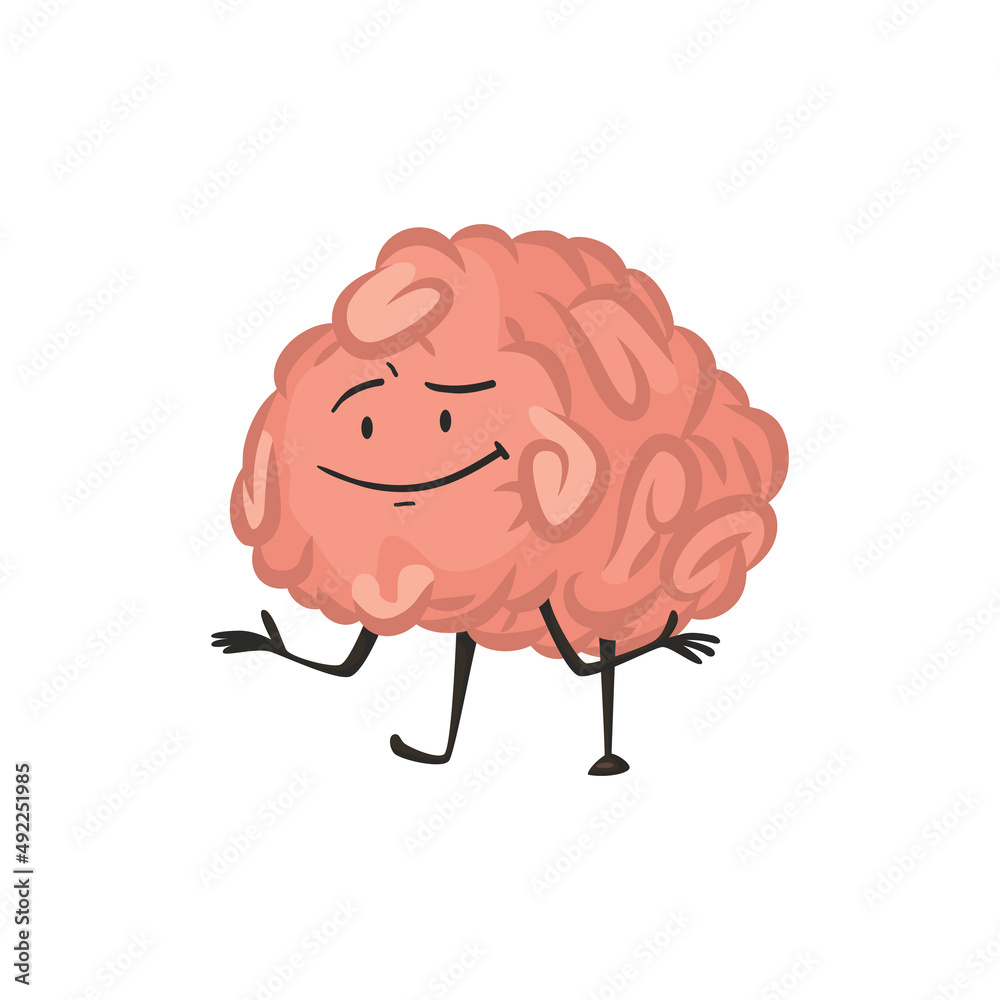 Brain character emotion. Intelligence emoji smiling illustration. Cute ...