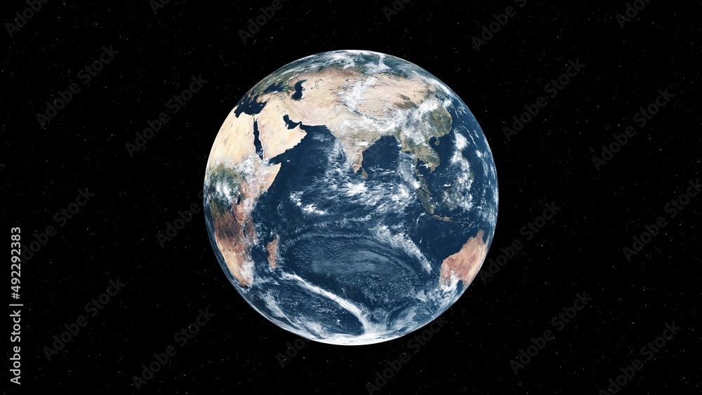 Planet earth with realistic geography surface and orbital 3D cloud ...