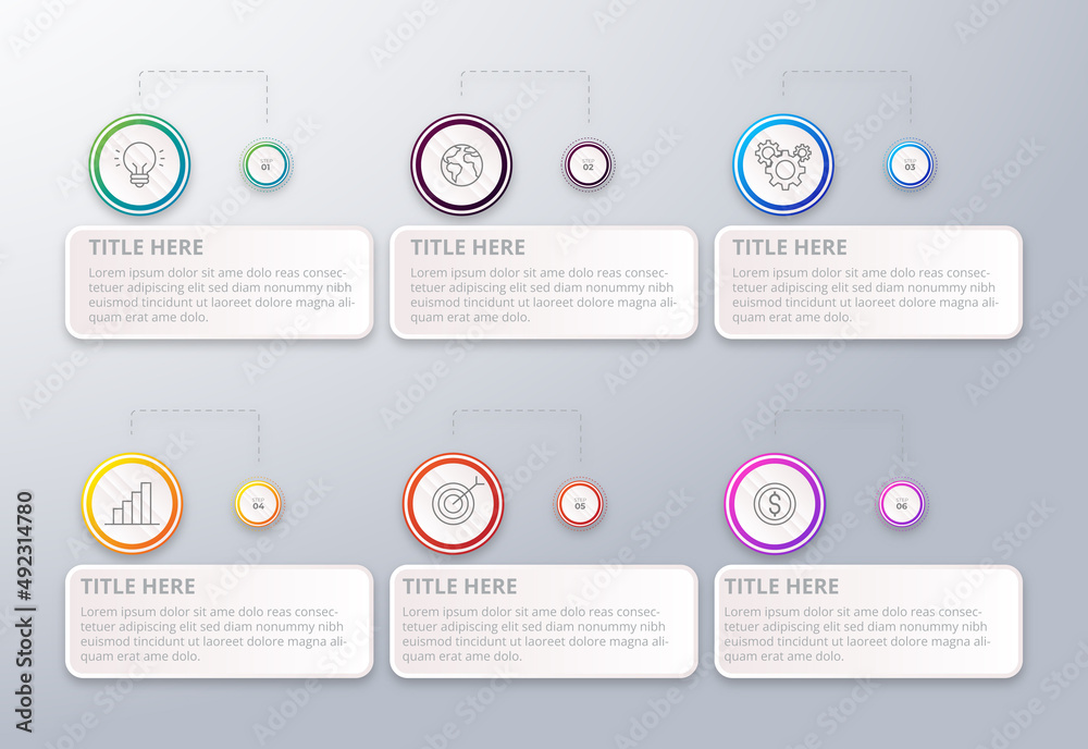 Line step infographic. 6 options workflow diagram, circle timeline number infograph, process ...