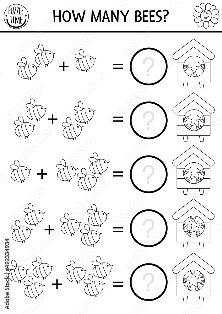 Image vectorielle Stock How many bees game with cute insects. On the ...