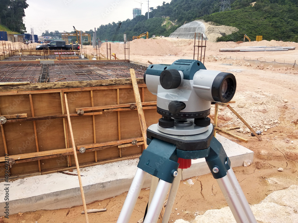 KUALA LUMPUR, MALAYSIA -AUGUST 16, 2021: Survey equipment used by the ...