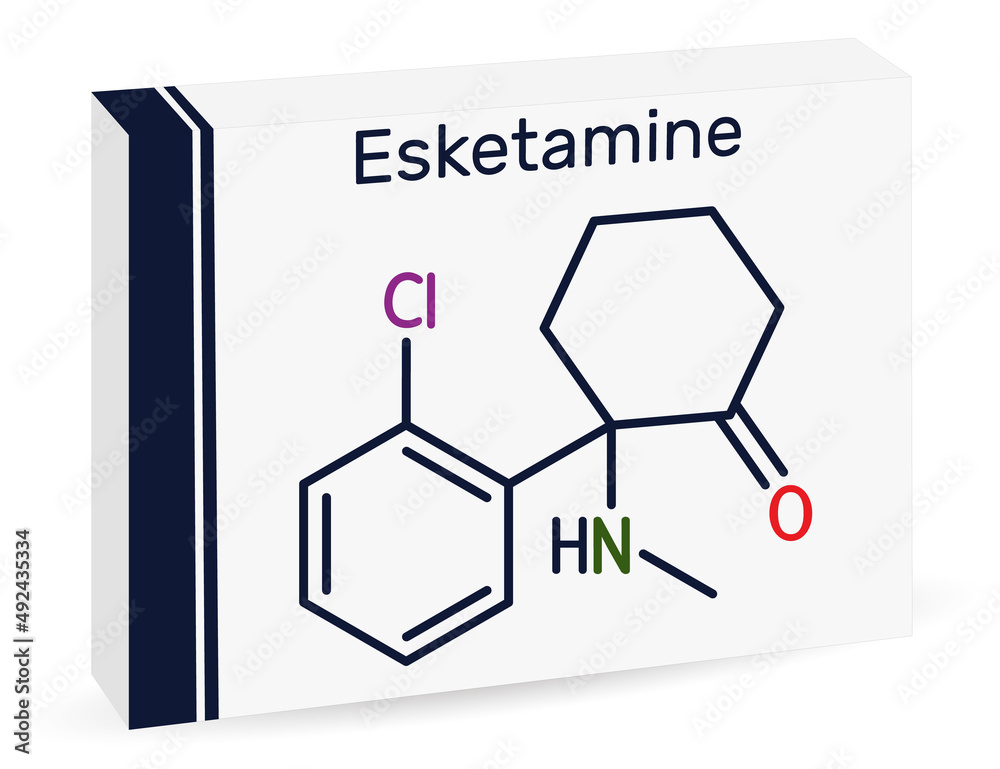 Esketamine molecule. It is the S-enantiomer of ketamine, with analgesic ...
