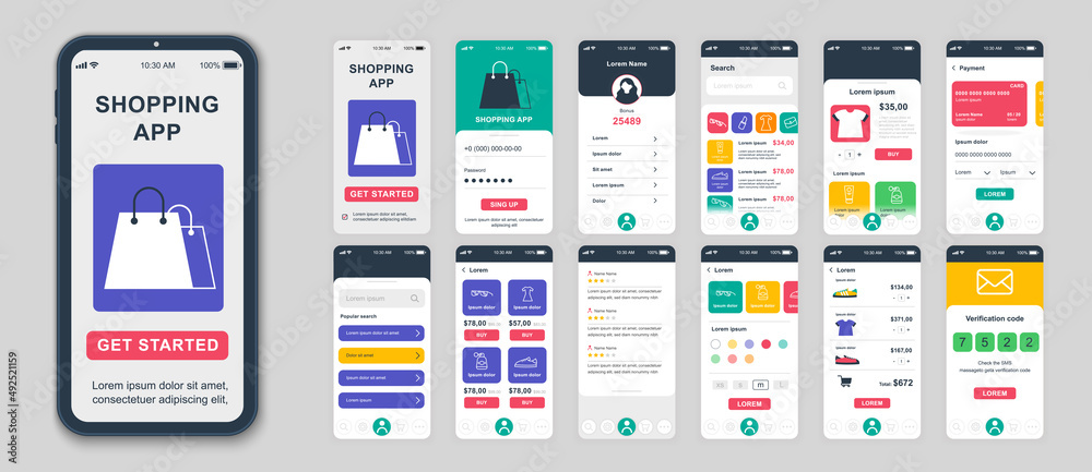 Set of UI, UX, GUI screens Shopping app flat design template for mobile ...