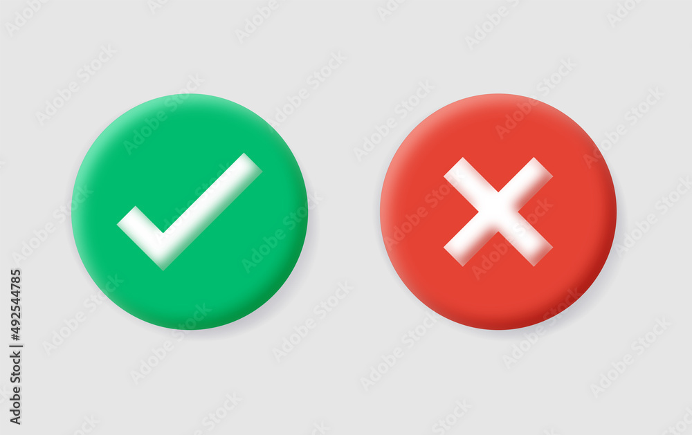 Vector de Stock 3d checkmark icon button correct and incorrect sign or check mark box frame with ...