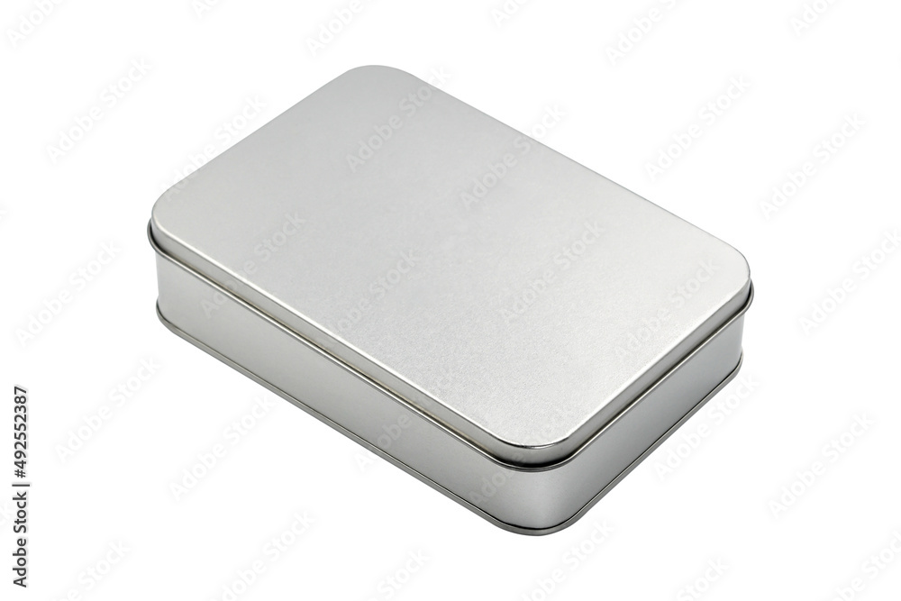 Empty silver metal box mock up clipping path, multipurpose box for ...