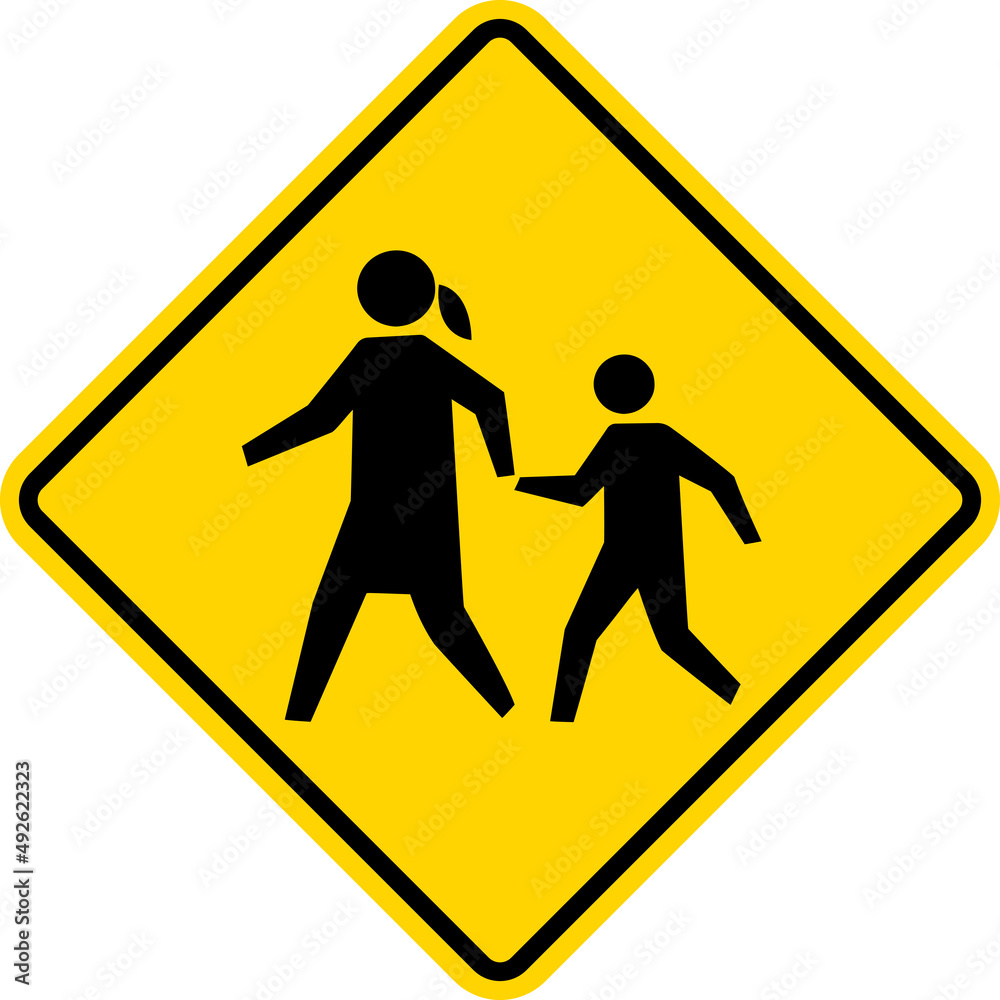 Children crossing road sign. Yellow diamond background. Traffic signs ...