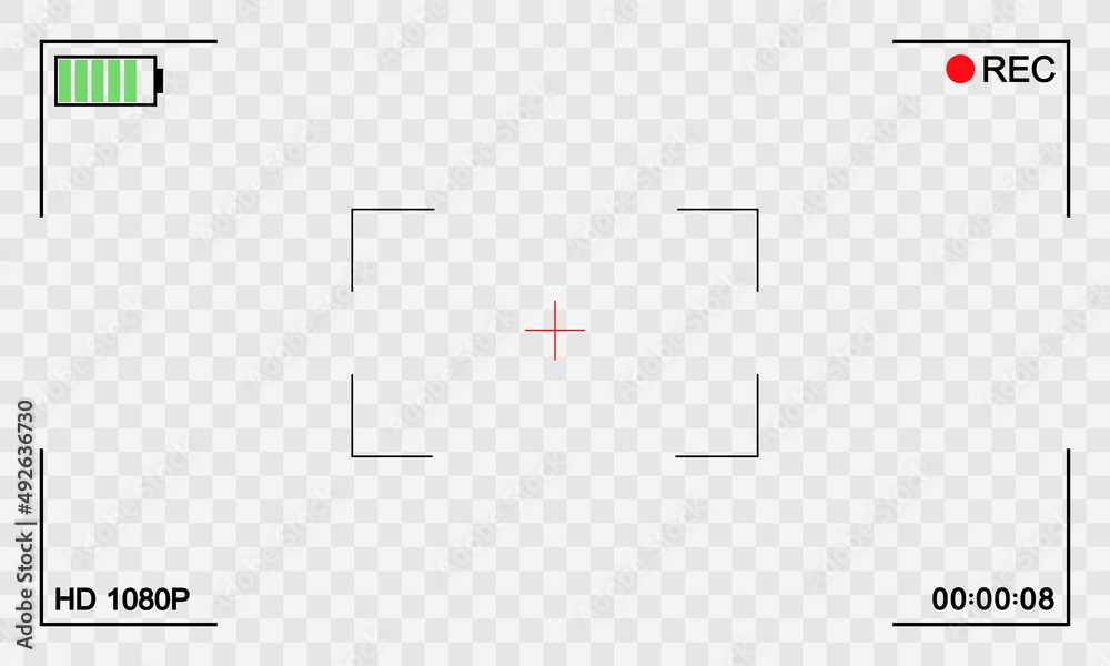 Video camera viewfinder overlay on transparent background. Camera frame ...