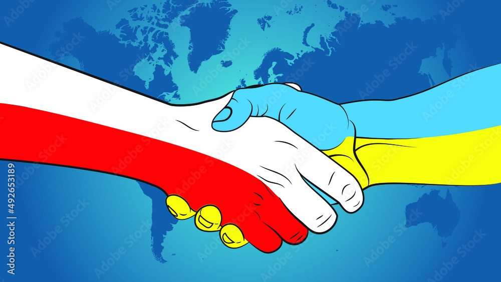 Ukraine and Poland make an arrangement. Handshake Ukraine and Poland ...