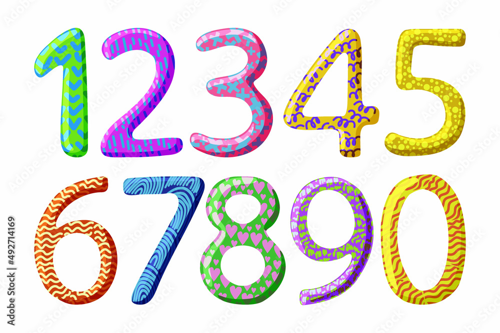 Colorful cartoon numbers for children, greeting card template. Arabic ...