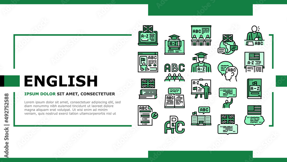 English Language Learn At School Landing Web Page Header Banner ...