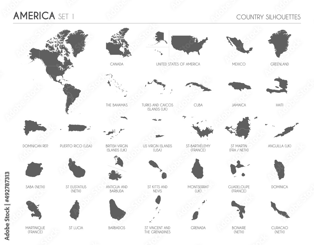 Set of 30 high detailed silhouette maps of American Countries and ...