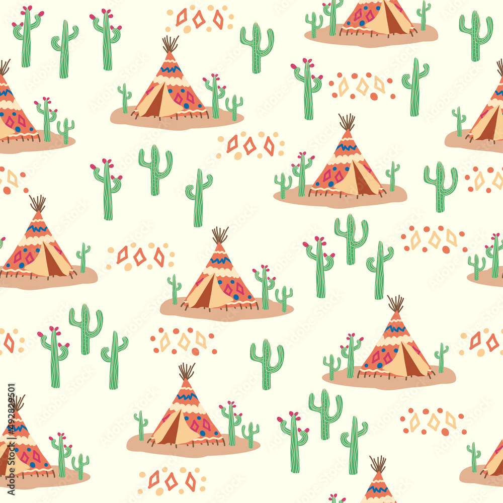 Teepee pattern. Wigwam native american summer tent illustration. Indian ...