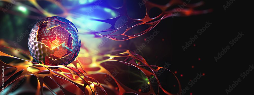 Digital nanotechnology, neural network, futuristic cryptocurrency CPU ...