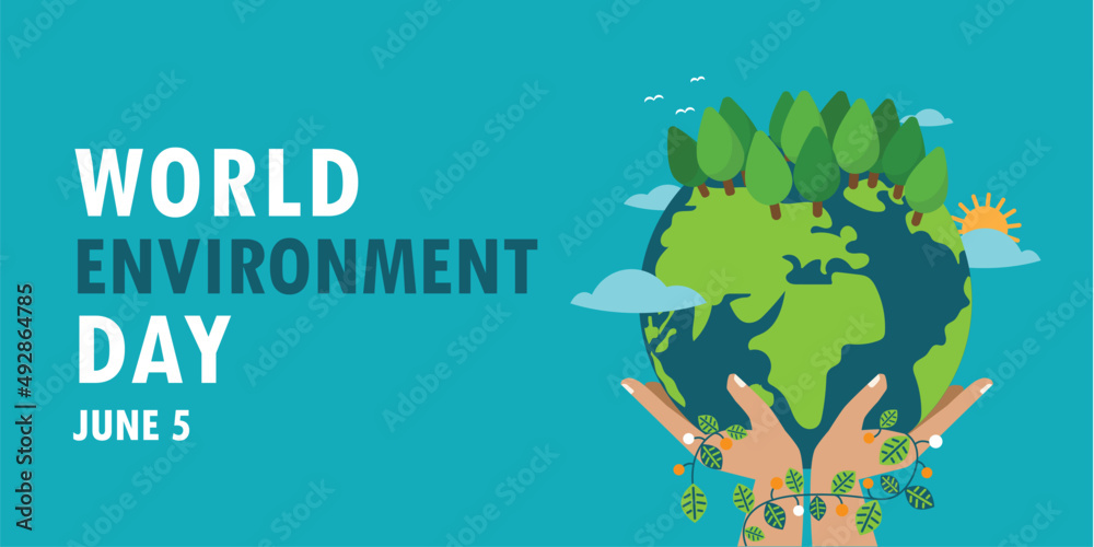 world environment day, hands wrapped in flower holding circle globle ...