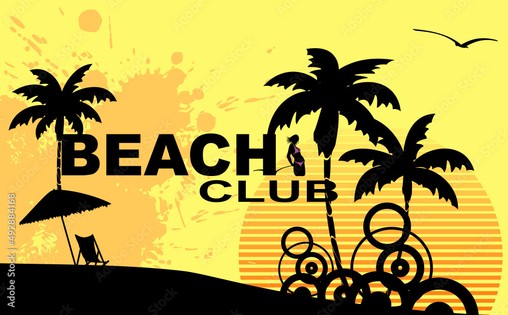 tropical beach club background illustration in vector format Stock ...