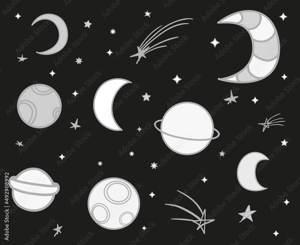 Cosmos elements on isolation background. Collection. Doodles for design ...