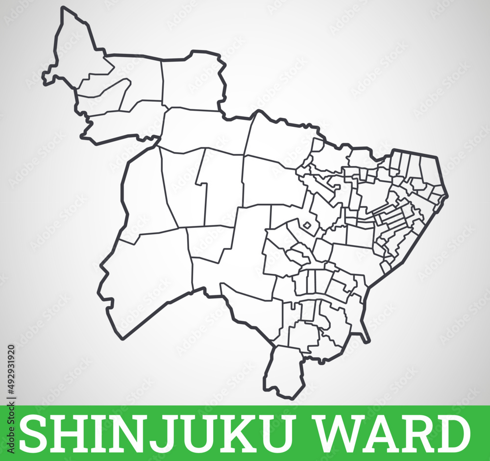 Simple outline map of Shinjuku Ward, Tokyo. Vector graphic illustration ...