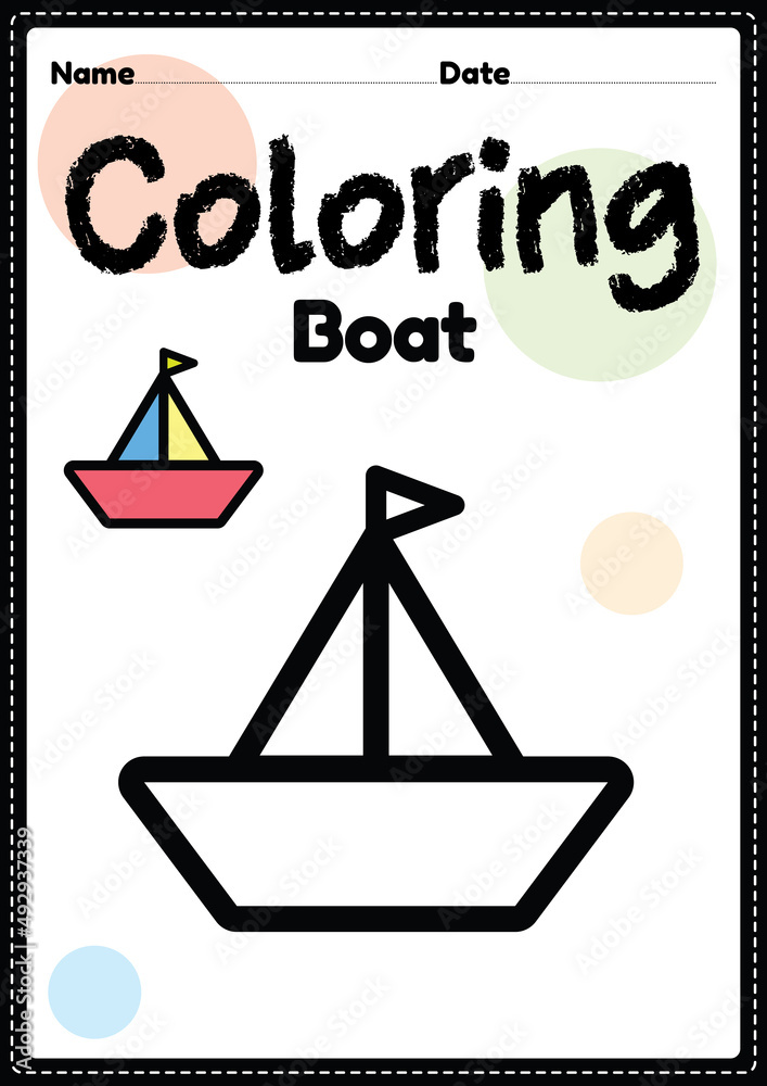 Boat coloring page picture worksheet for preschool, kindergarten ...