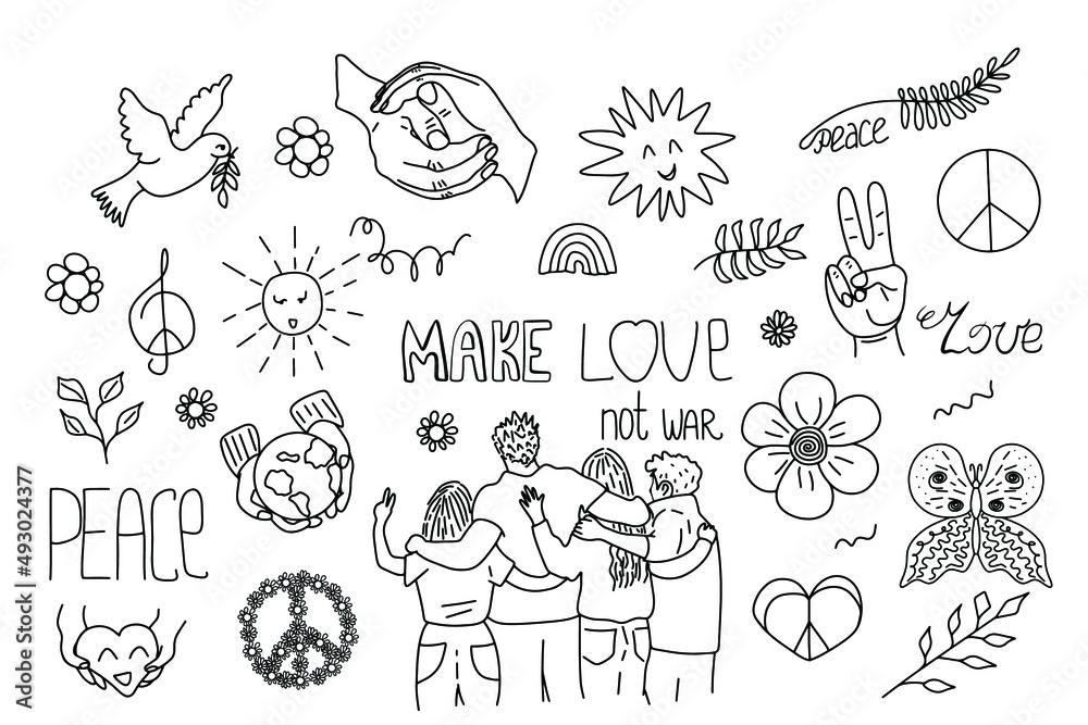 Peace doodle elements set. Make love not war Stock Vector | Adobe Stock