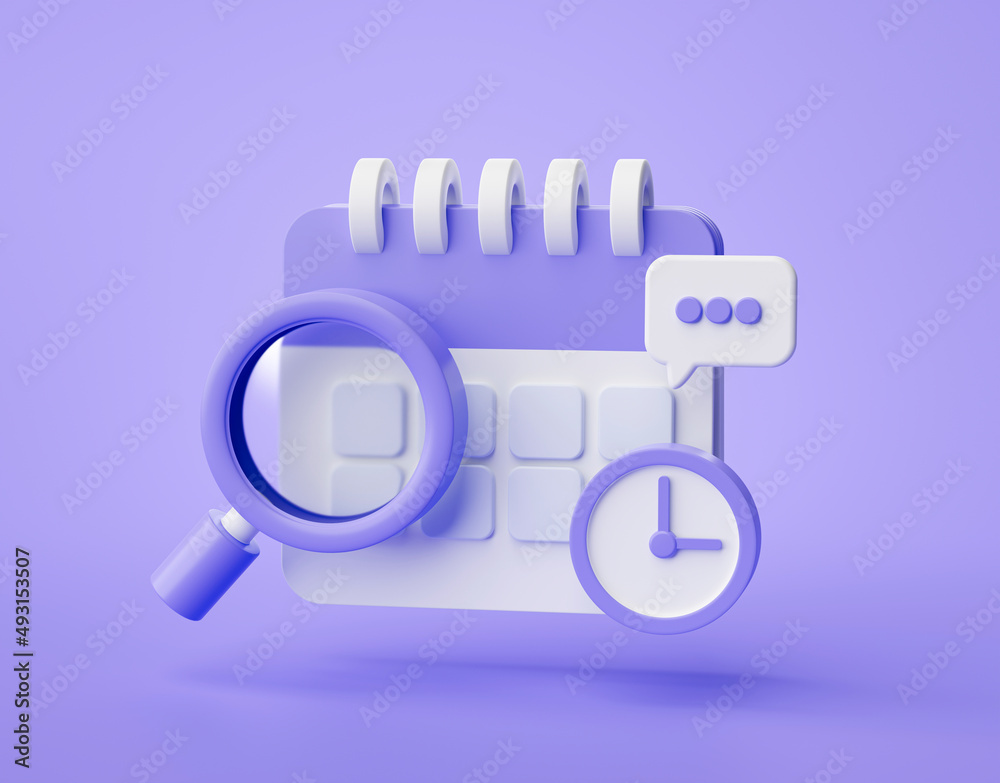 Purple calendar clock search icon reminder notification concept website ...
