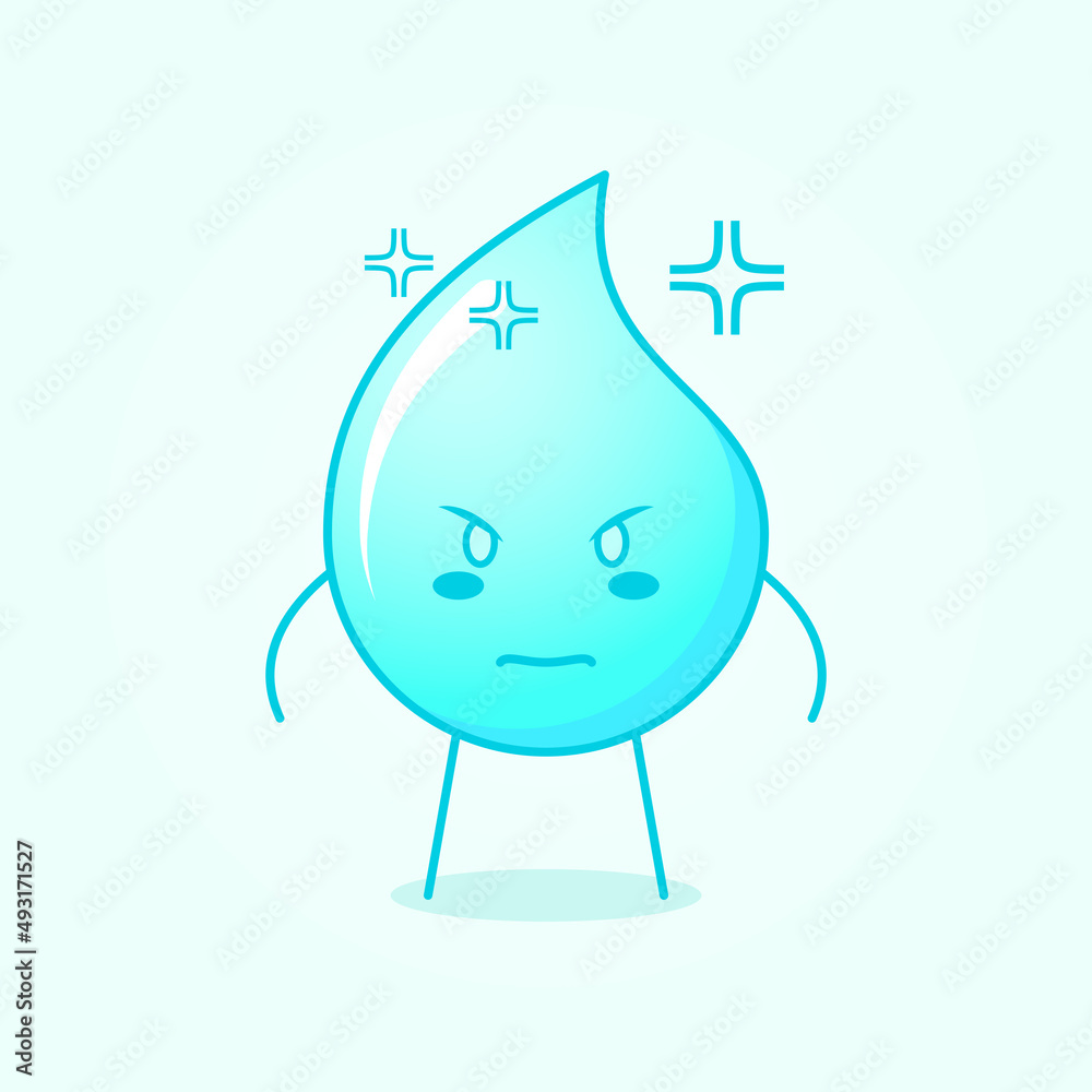cute water cartoon with angry expression. blue and white. stand and ...