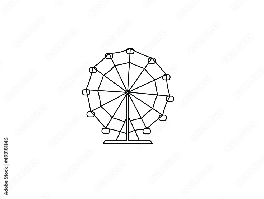 Vector isolated ferris wheel colorless black and white contour line ...