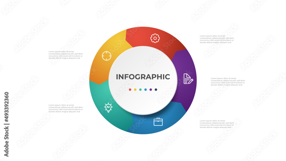 5 Points Circular Steps Sequence Infographic Element Template Stock