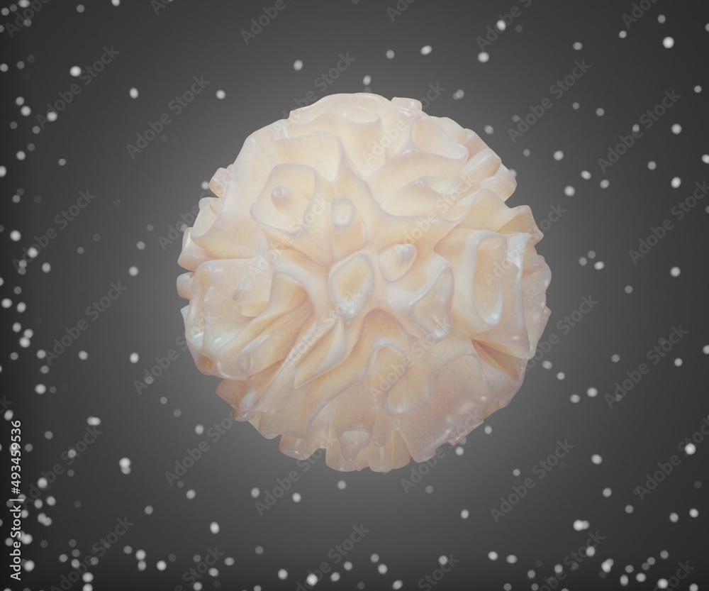 Dendritic cell illustrating sheet like that fold back onto the membrane surface. White blood ...